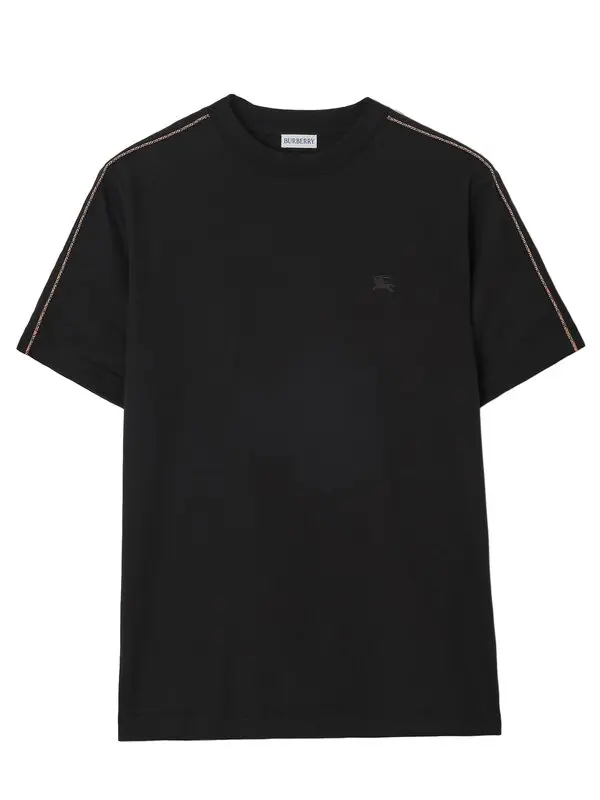 Burberry Cotton Crewneck T-shirt With Check Piping Size - Nero