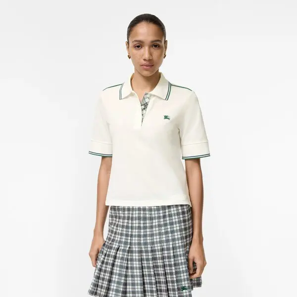 Burberry Slim Fit Polo With Embroidered Knight Detail - Bianco