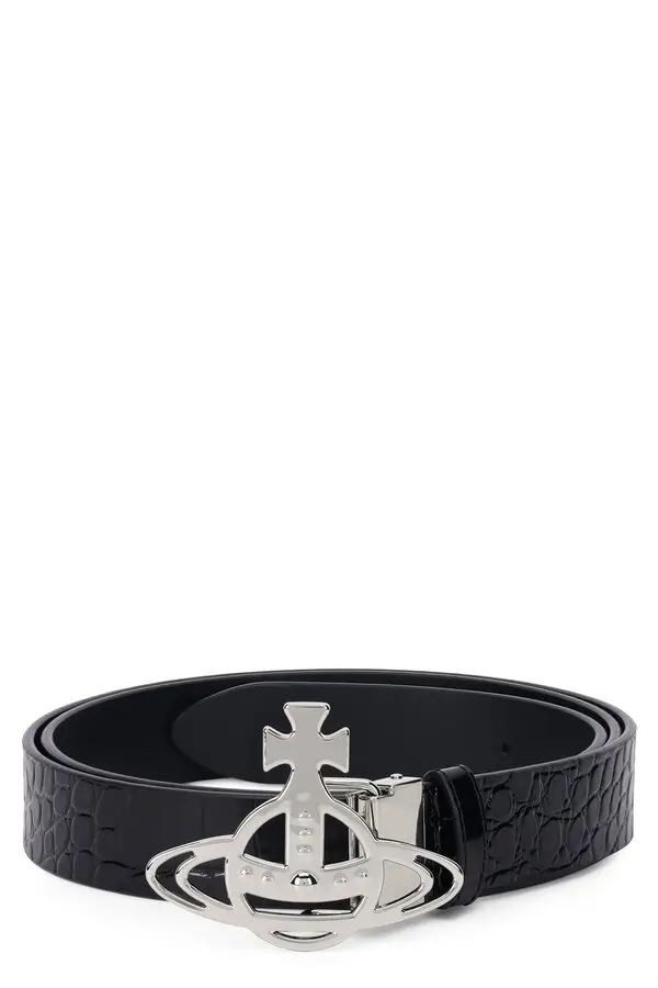 VIVIENNE WESTWOOD Leather Belt With Logo Buckle - Black