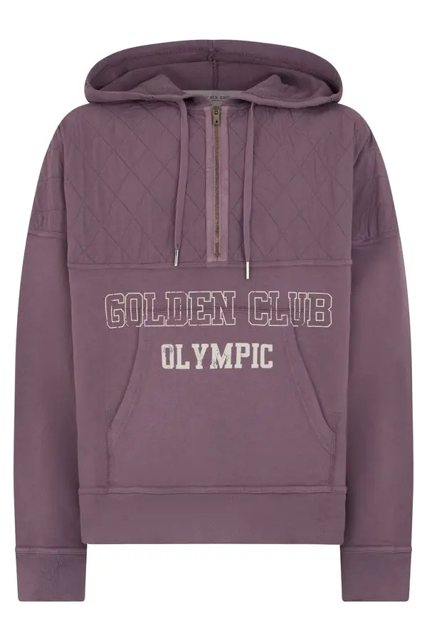 GOLDEN GOOSE Half-zip Quilted Logo Hoodie - Mauve