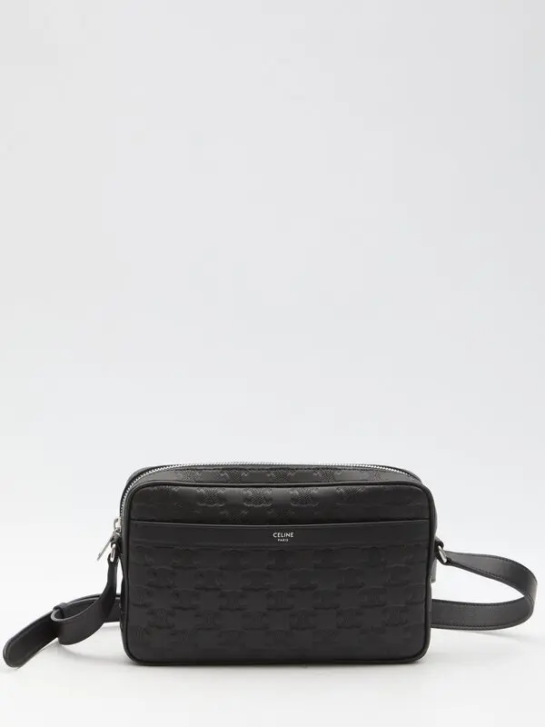 Celine Medium Messenger Bag In Calfskin With Triomphe Embossed - Black