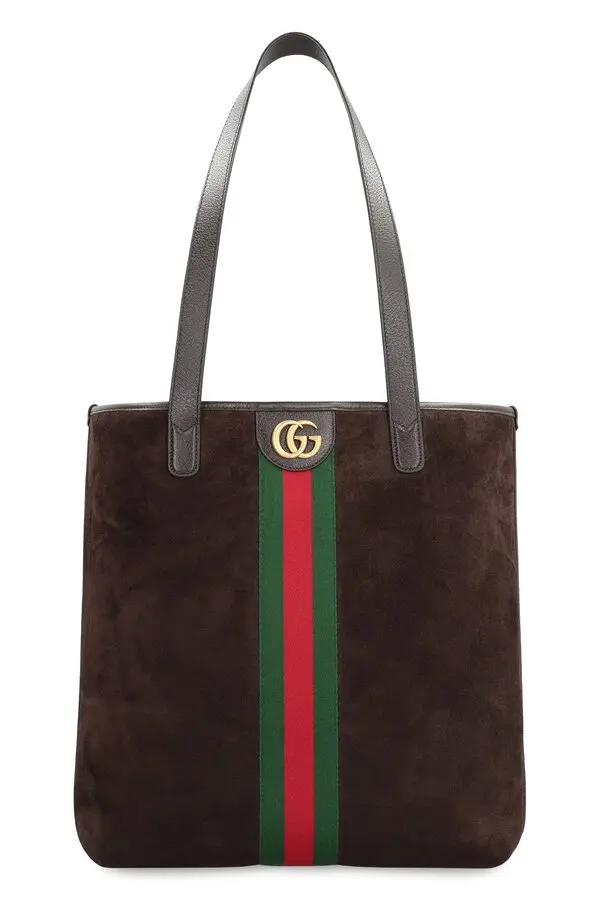 Gucci Medium Ophidia Shopping Bag In Suede - Brown