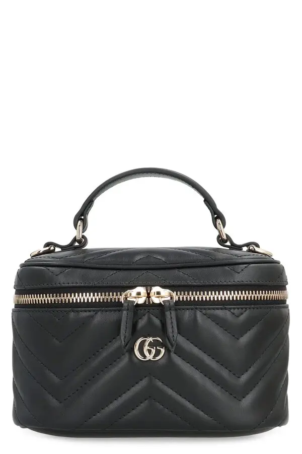 Gucci Chevron Quilted Mini Handbag With Gold-tone Hardware - Black