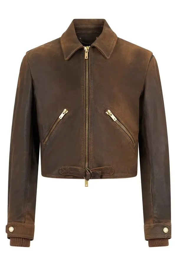GOLDEN GOOSE Cropped Leather Biker Jacket With Zip
