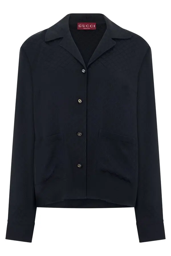 Gucci Relaxed Fit Silk Blend Jacquard Shirt - Blue