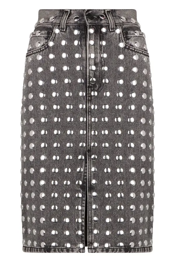 HAIKURE Studded Bodycon Mini Skirt With High Waist Design - Grey