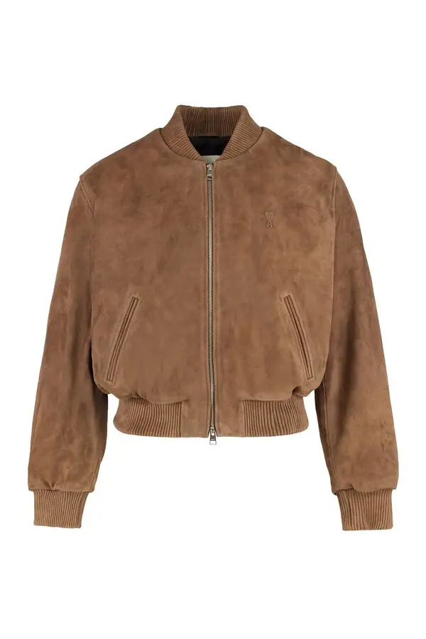 AMI Paris Suede Bomber Jacket - Brown