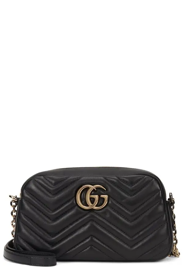 Gucci Iridescent Nappa Chevron Matelasse Mini Gg Marmont Shoulder Bag - Black