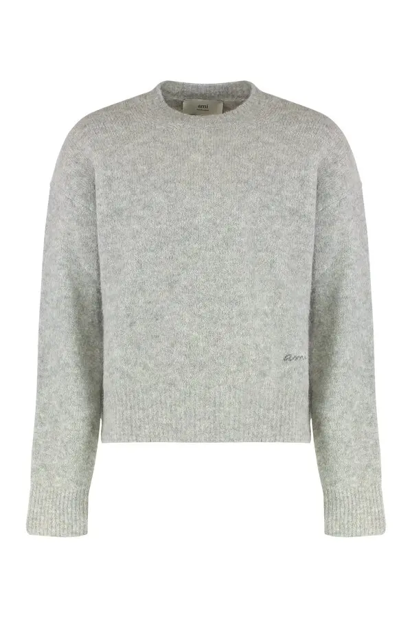 AMI Paris Round Neck Wool Blend Sweater For