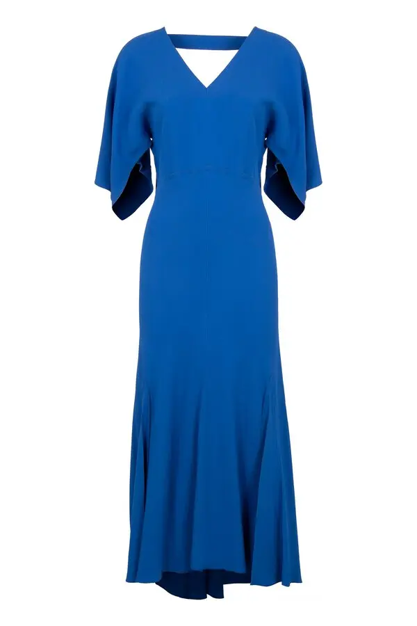 Victoria Beckham Asymmetrical V-neck Midi Dress - Blue