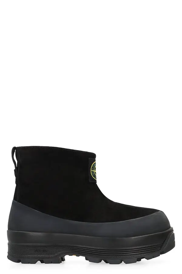Stone Island Suede Ankle Boots With 5 Cm Platform - Black