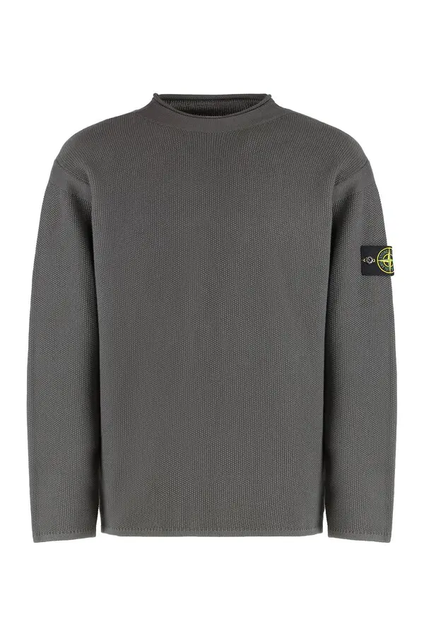 Stone Island Sweater With A Polo Neck And Reverse Stitch Details - Grey