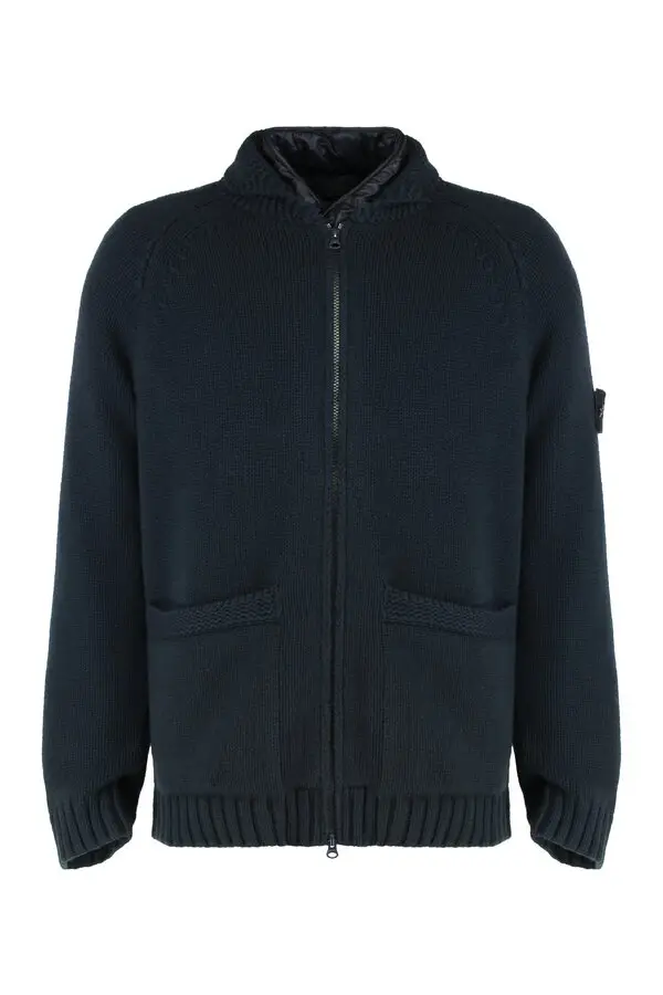 Stone Island Textured-weave Zip-up Cardigan - Blue