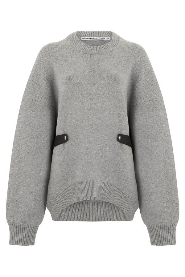 Alexander Wang Relaxed Fit Sweater With Leather Belt Detail - Heather Grey