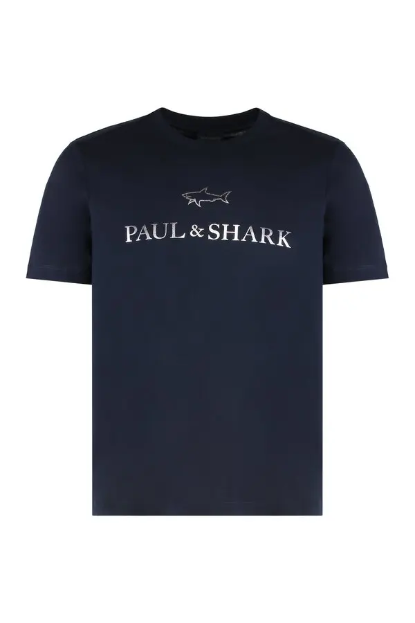Paul & Shark Cotton Logo Print T-shirt For - Blue