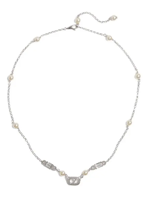Valentino Garavani Adjustable Ovalette Necklace With Swarovski Crystals - Argento