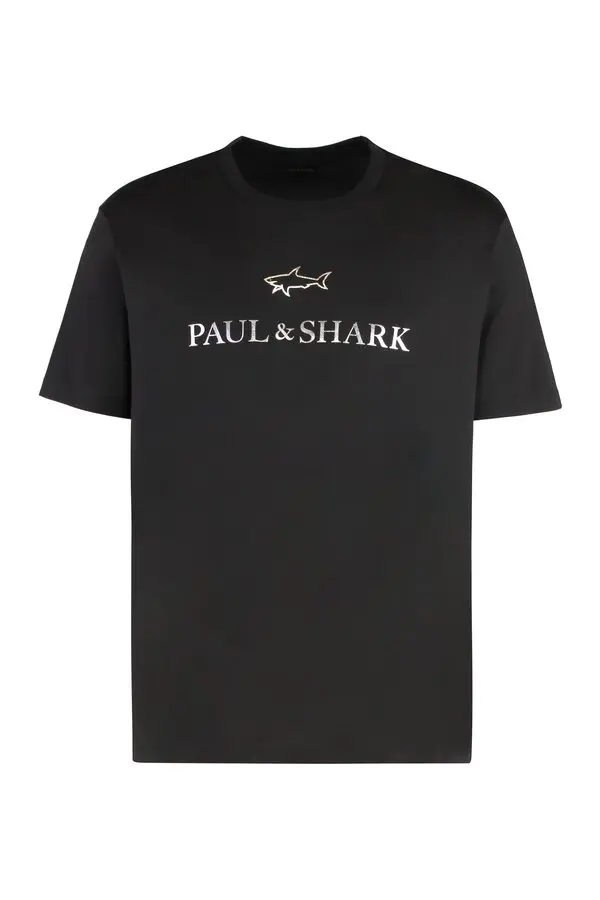 Paul & Shark Cotton Jersey T-shirt With Logo Print Fw25 - Black