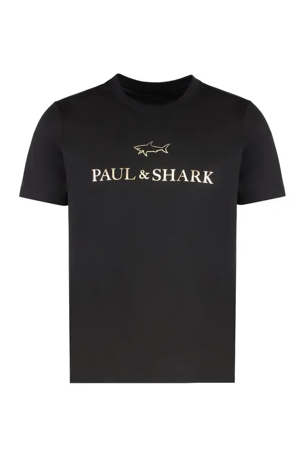 Paul & Shark Metallic Logo Print Cotton T-shirt For
