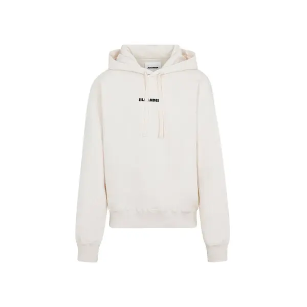 JIL SANDER Logo Cotton Hoodie - Ecru
