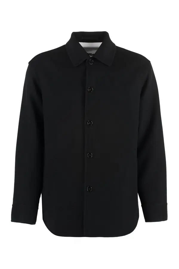 JIL SANDER Cashmere Overshirt With Rounded Hem And Pockets - Black