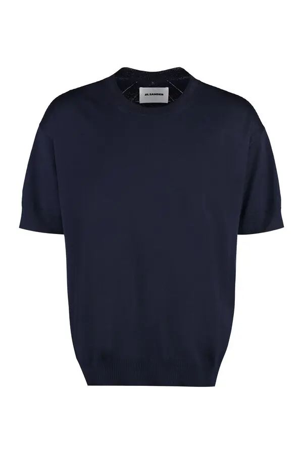 JIL SANDER Wool Short Sleeve Sweater - Blue