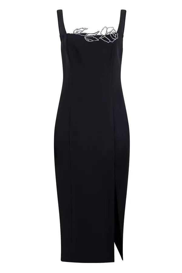 Blumarine Elegant Midi Dress With Rhinestone Detailing - Black