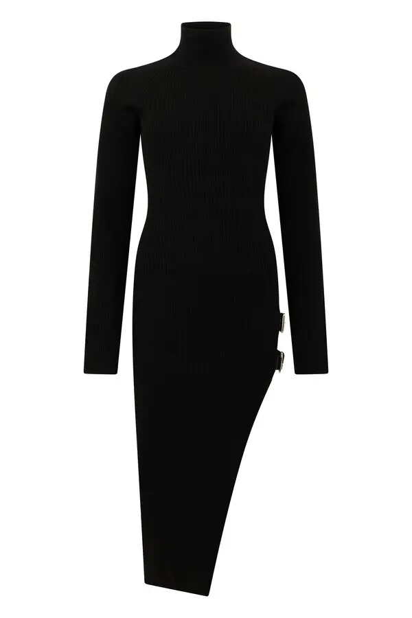 Blumarine Elegant Fitted Midi Dress With Asymmetric Cut - Black