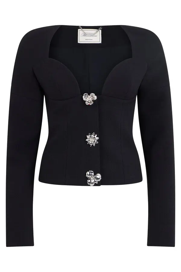 Blumarine Cropped Mini Knit Top With Jewel Buttons - Black