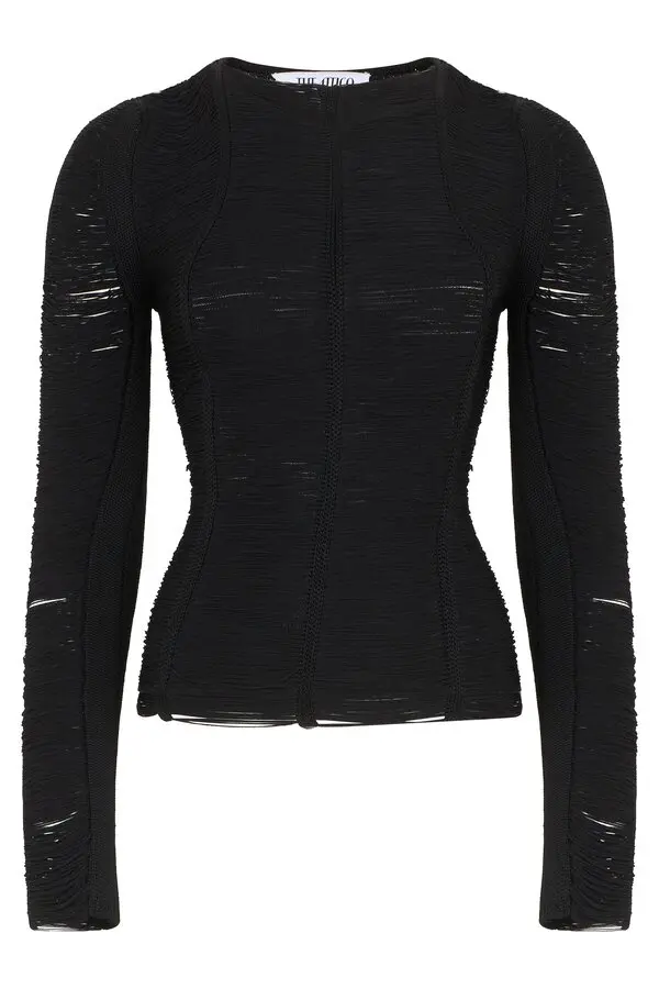 Attico Fringe-detail Long Sleeve Top - Black