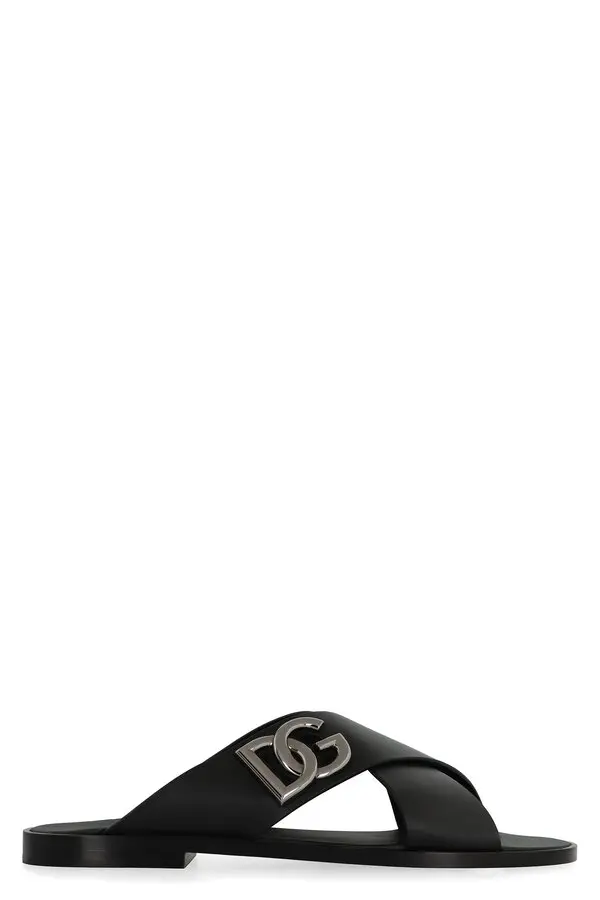 Dolce & Gabbana Calfskin Sandals With Dg Logo Detail - Black