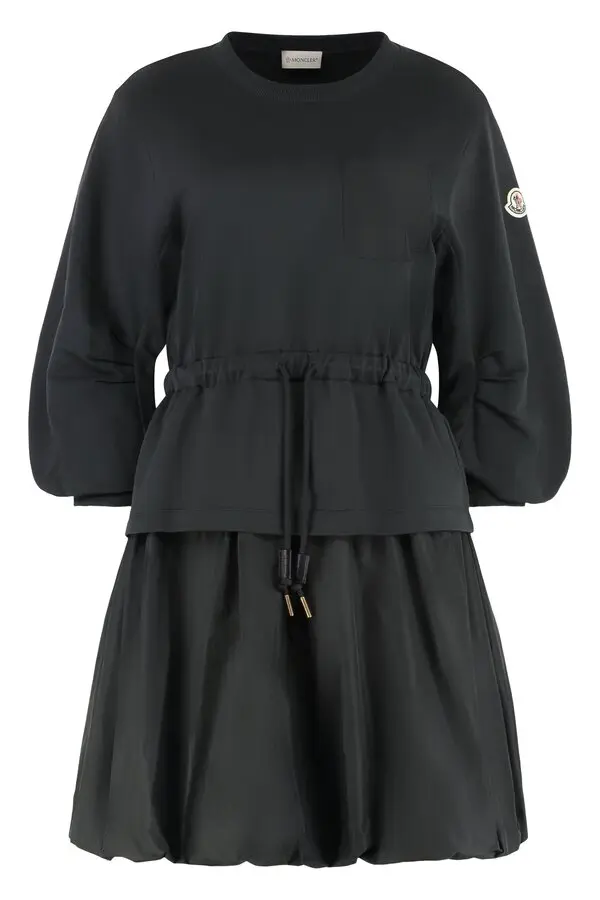 Moncler Cotton Blend Mini T-shirt Dress With Logo Patch