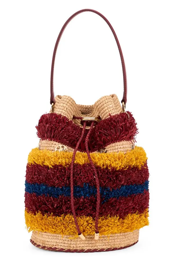 Rabanne Raffia Bucket Bag With Fringe Detail
