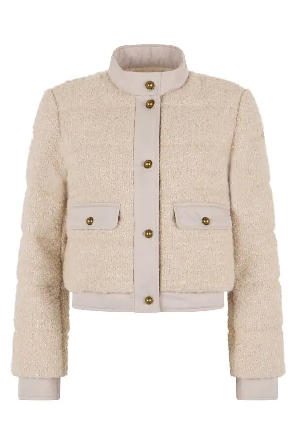 Moncler Blandy Wool Blend Bouclé Short Down Jacket - Beige