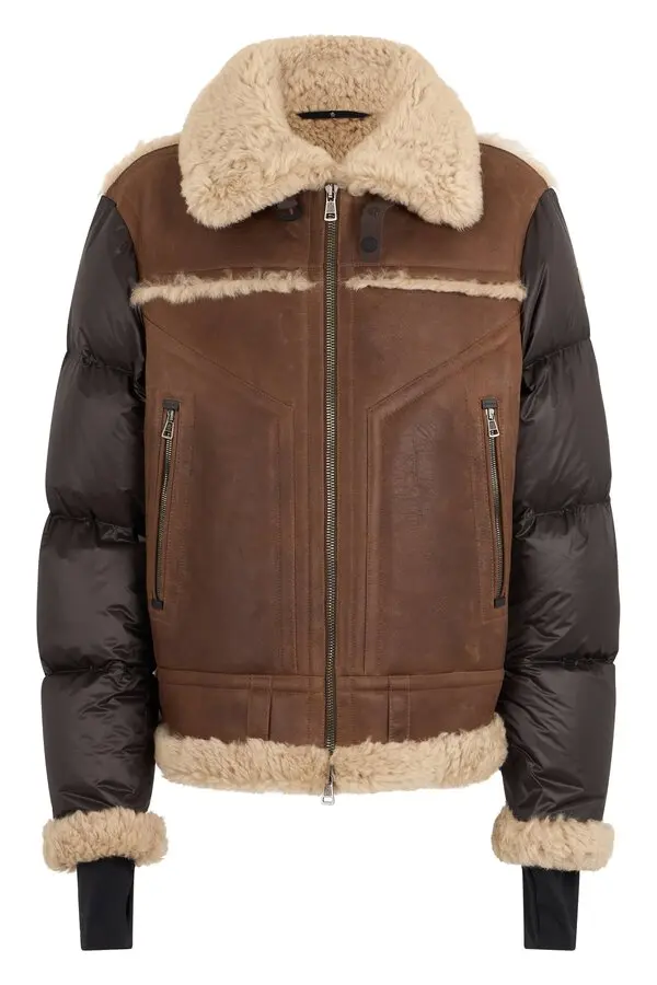Moncler Crachin Reversible Shearling & Nappa Short Down Jacket - Brown