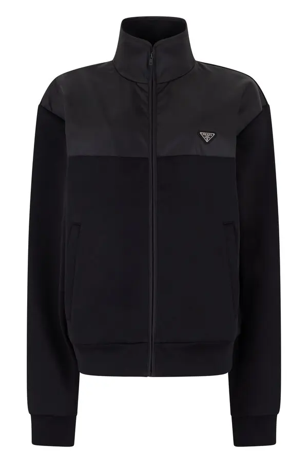 Prada Cotton Fleece And Re-nylon Zip-up Sweatshirt With Stand Collar - Black