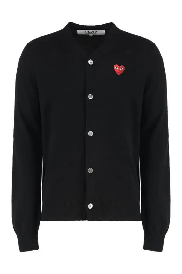 Play Comme Des Garcon Logo Patch Crewneck Cardigan - Black