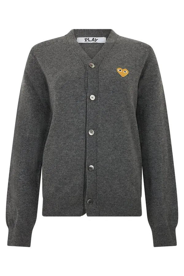 Play Comme Des Garcon Wool Cardigan With Embroidered Logo - Grey