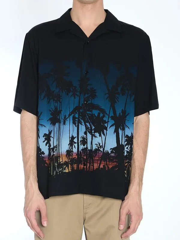 Celine Hawaiian Shirt In Printed Viscose - Black