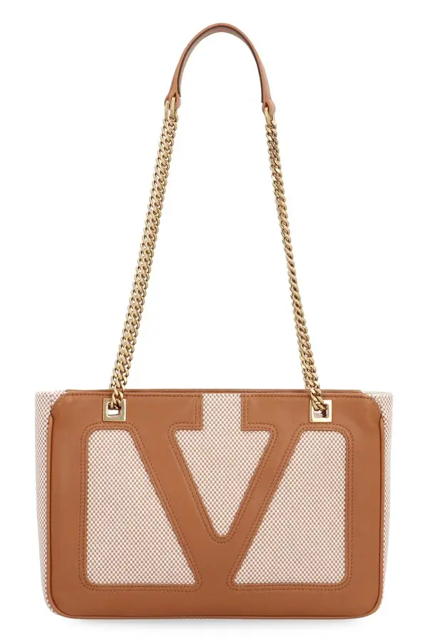 Valentino Garavani Mini Tote Handbag With Chain Strap - Saddle Brown