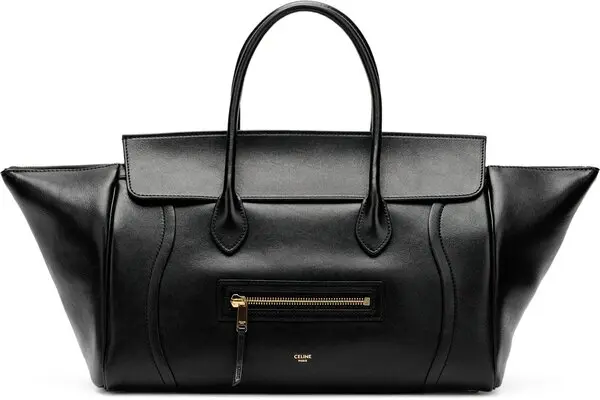 Celine Luggage Handbag In Supple Shiny Lambskin - Black