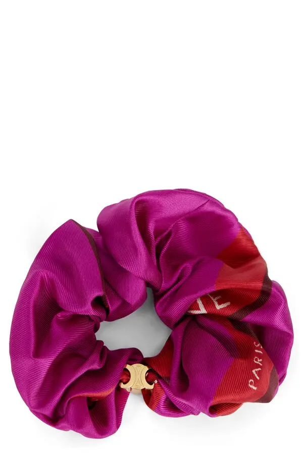 Celine Silk Scrunchie With Triomphe Charm - Fuchsia