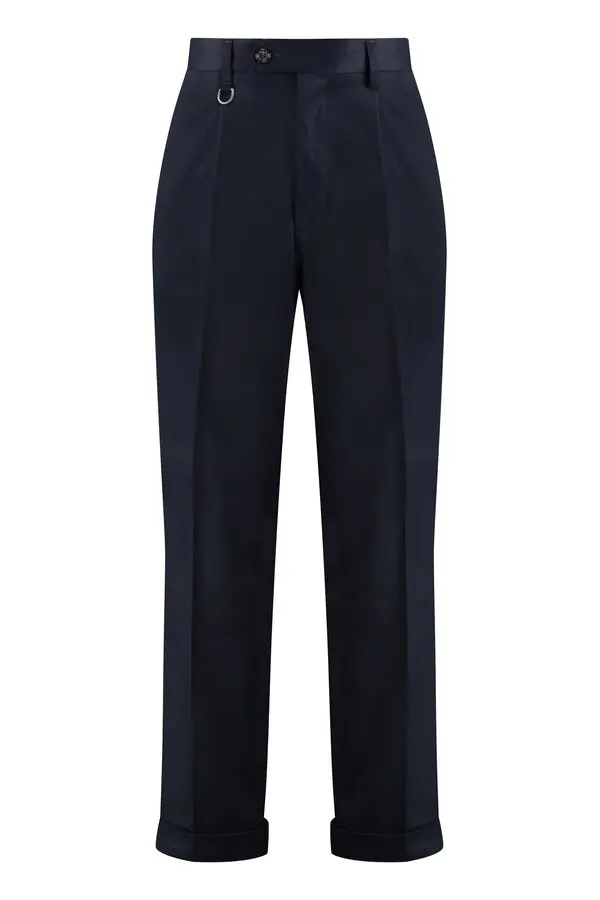 PAOLO PECORA Cotton Blend Trousers With Roll-up Cuffs - Blue