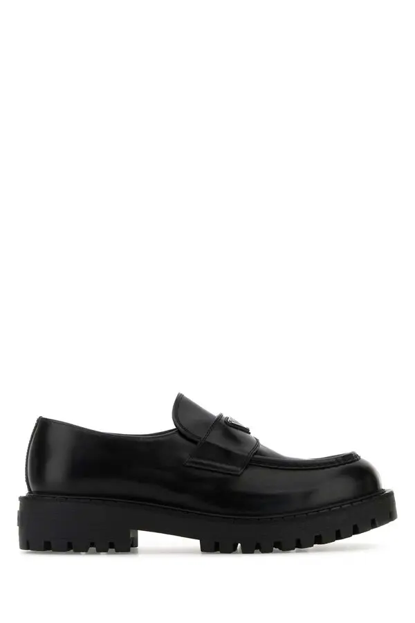 Prada Brushed Leather Loafers - Black