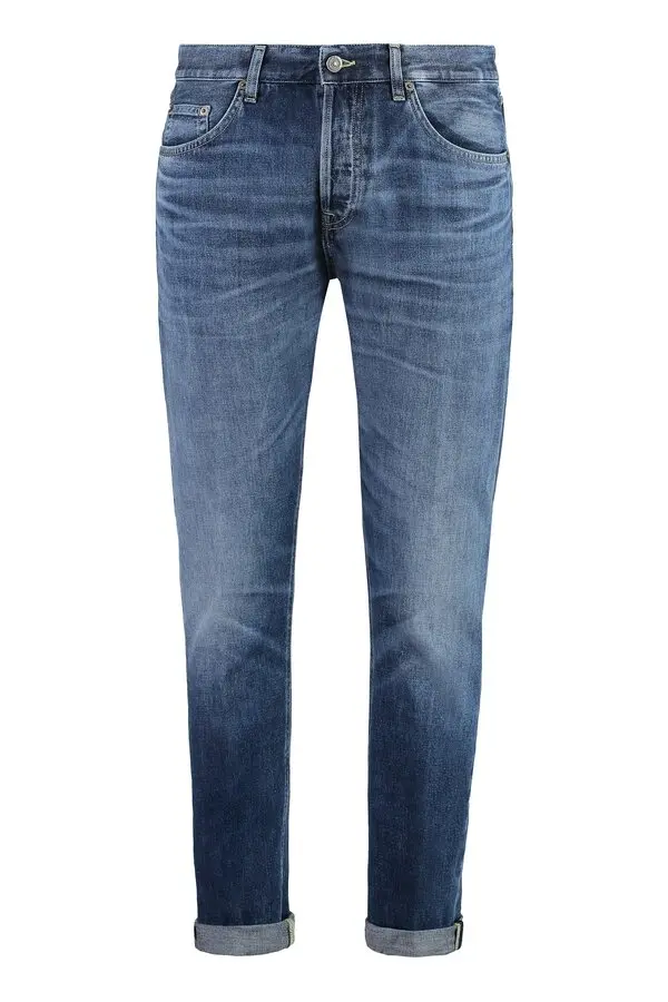 DONDUP Stretch Cotton Jeans With Roll-up Cuffs - Denim