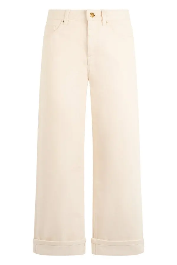 Moncler Comfortable Cotton Twill Pants With Cuff For - Ivory