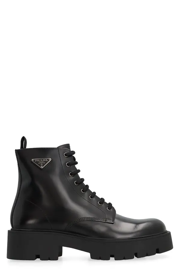Prada Leather Lace-up Combat Boots