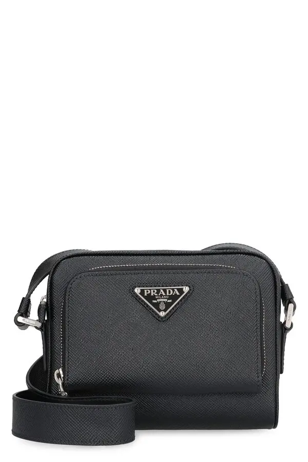 Prada Saffiano Leather Crossbody Bag With Logo - Black