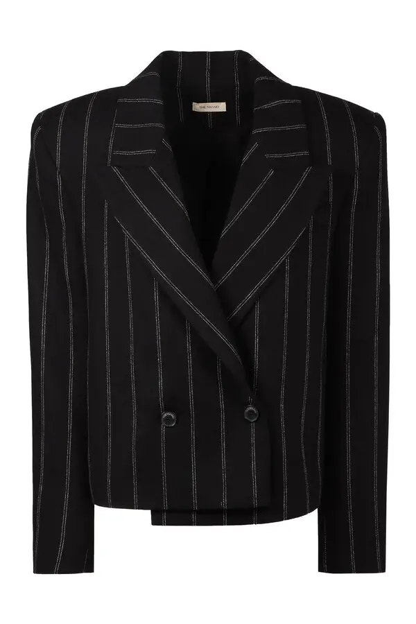 THE MANNEI Striped Double-breasted Wool Blazer