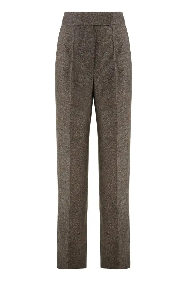 Max Mara Wide Wool Flannel Trousers - Brown