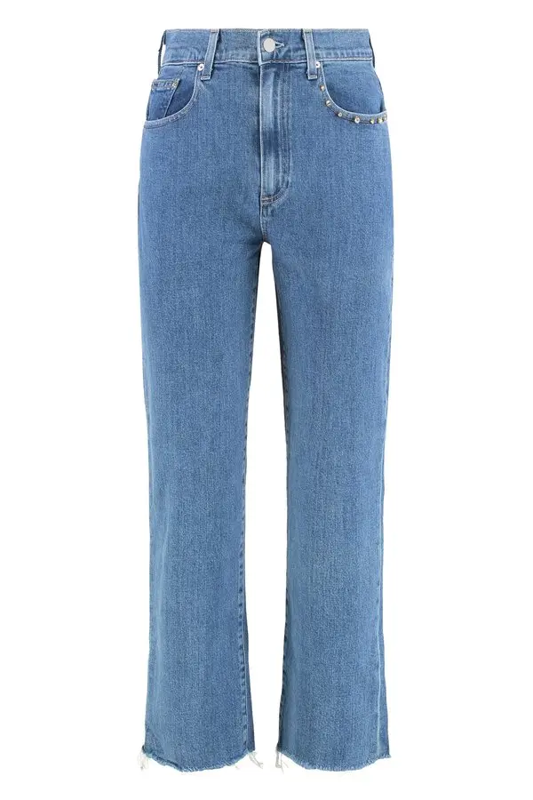 LE JEAN Straight Leg Jeans With Flared Hem And Stud Embellishments